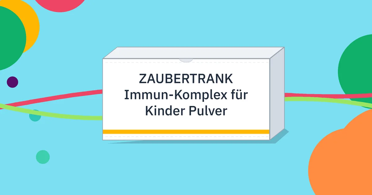 Symbolbild: Packung mit der Aufschrift ZAUBERTRANK Immun-Komplex für Kinder Pulver (PZN 19199599) – Verfügbarkeit und Bezug in Apotheken in Frankfurt am Main