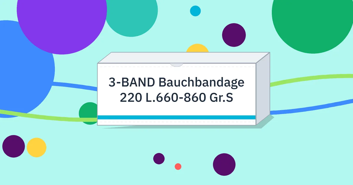 Symbolbild: Packung mit der Aufschrift 3-BAND Bauchbandage 220 L.660-860 Gr.S (PZN 02903597) – Verfügbarkeit und Bezug in Apotheken in Frankfurt am Main