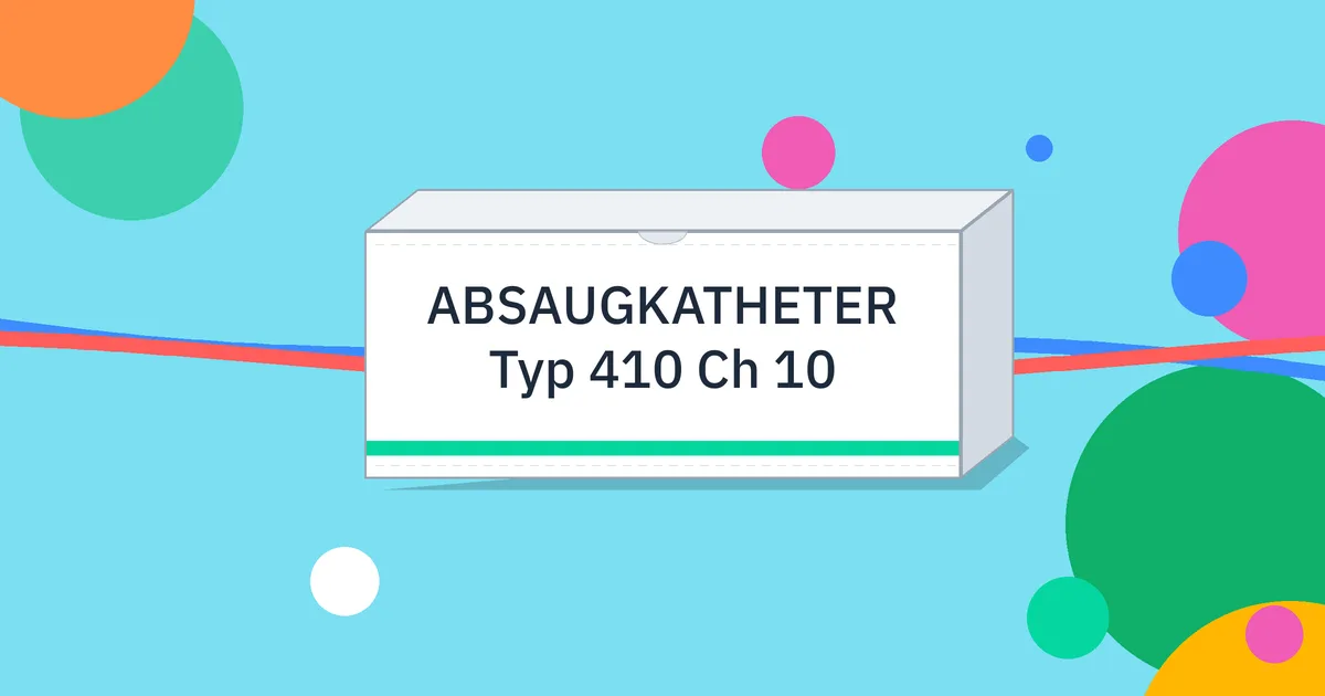Symbolbild: Packung mit der Aufschrift ABSAUGKATHETER Typ 410 Ch 10 (PZN 07489694) – Verfügbarkeit und Bezug in Apotheken in Frankfurt am Main