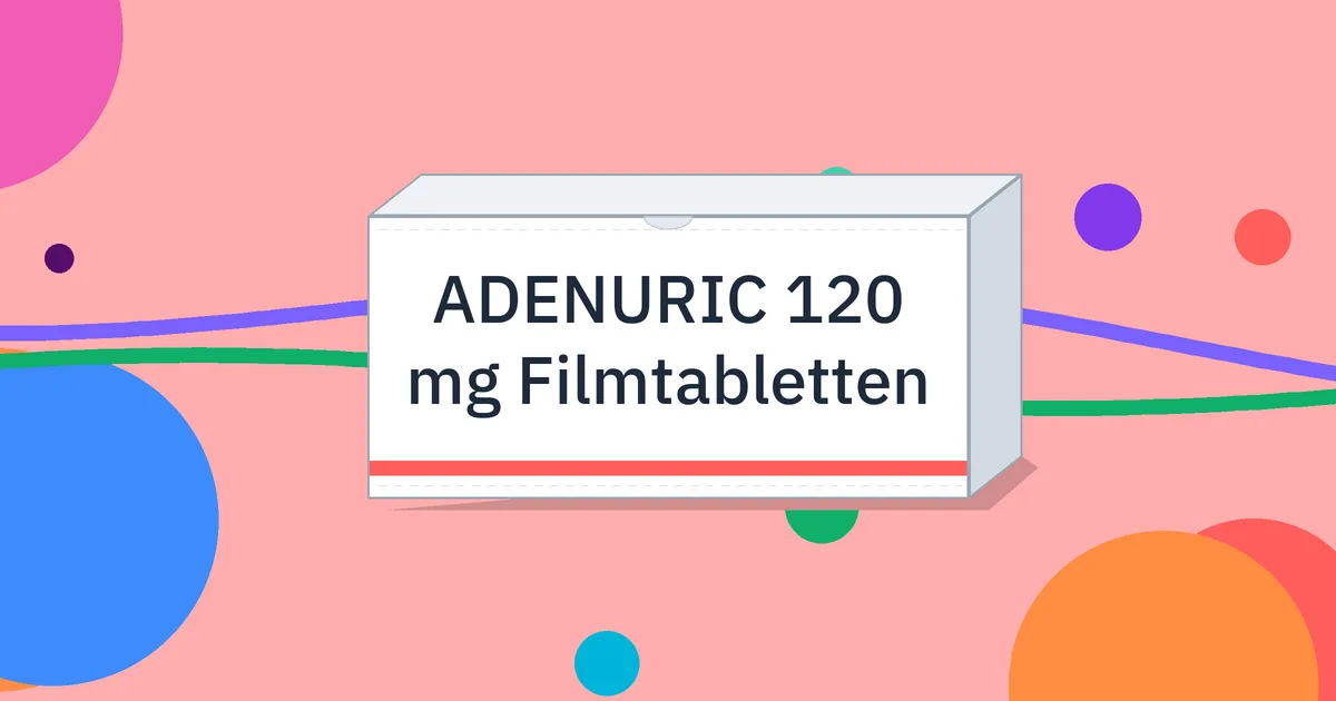 Symbolbild: Packung mit der Aufschrift ADENURIC 120 mg Filmtabletten (PZN 11479721) – Verfügbarkeit und Bezug in Apotheken in Frankfurt am Main