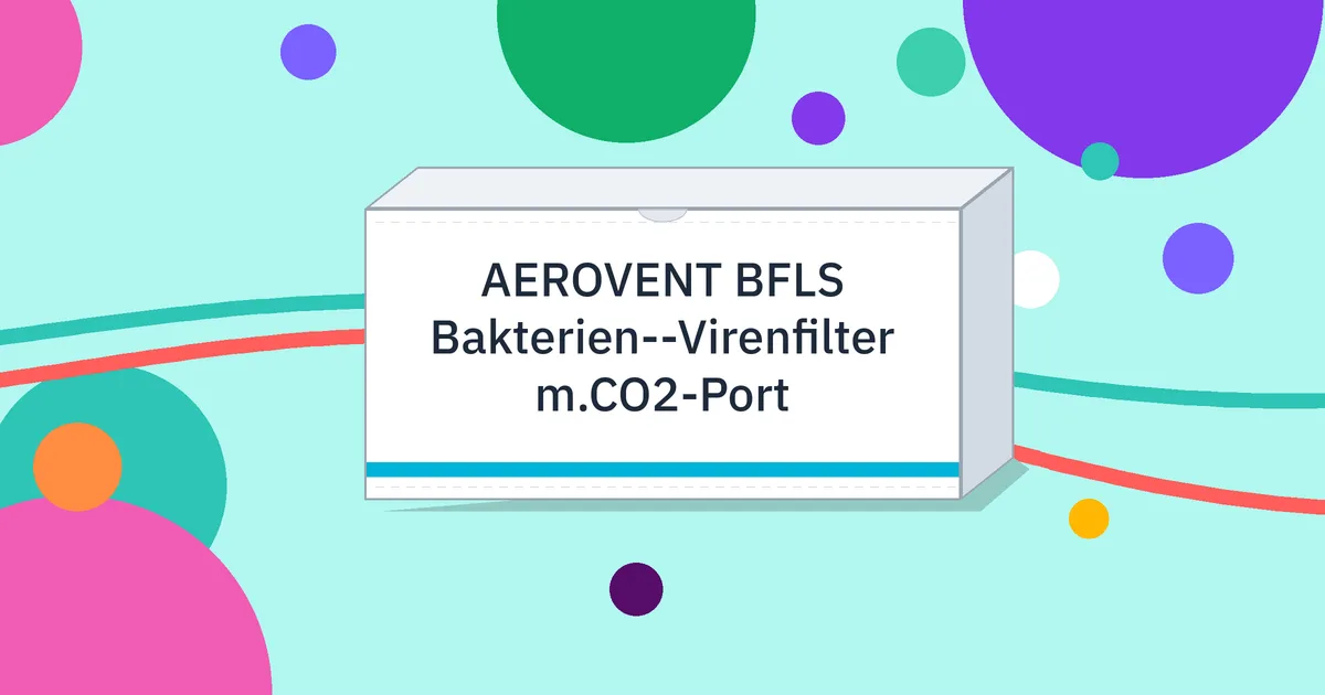 Symbolbild: Packung mit der Aufschrift AEROVENT BFLS Bakterien--Virenfilter m.CO2-Port (PZN 01076229) – Verfügbarkeit und Bezug in Apotheken in Frankfurt am Main