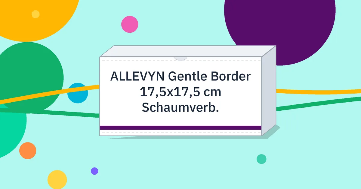 Symbolbild: Packung mit der Aufschrift ALLEVYN Gentle Border 17,5x17,5 cm Schaumverb. (PZN 20574507) – Verfügbarkeit und Bezug in Apotheken in Frankfurt am Main
