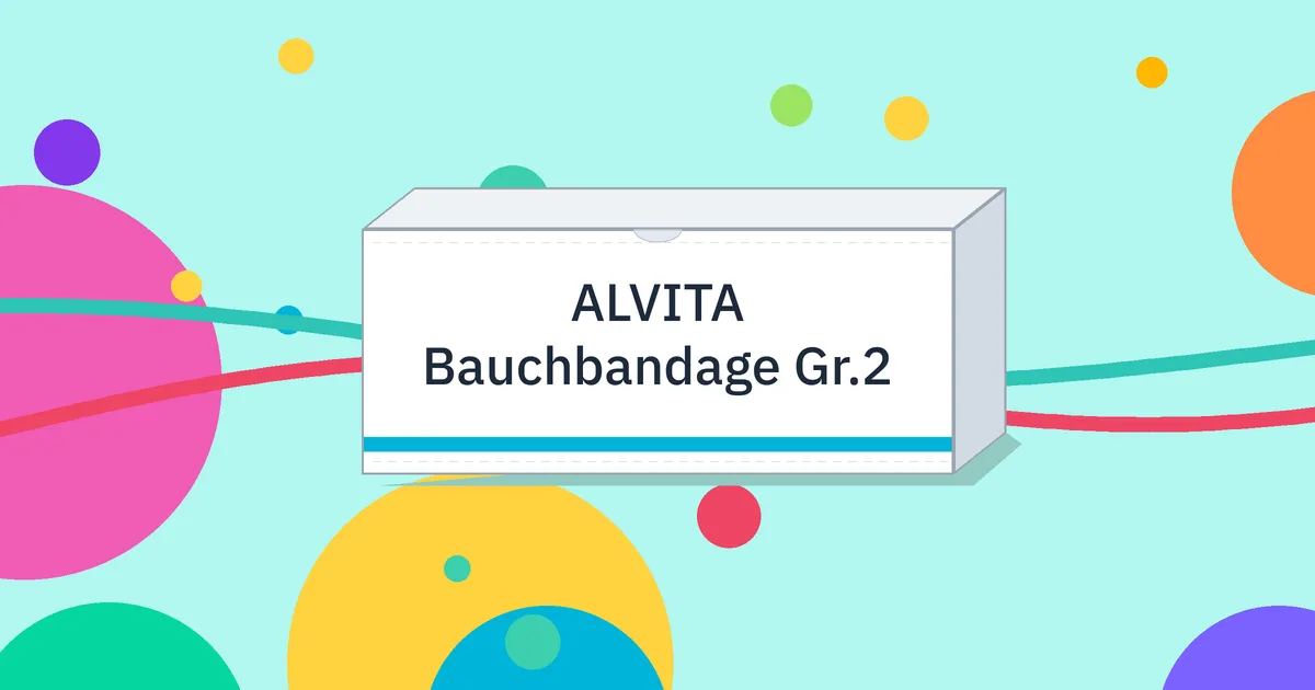 Symbolbild: Packung mit der Aufschrift ALVITA Bauchbandage Gr.2 (PZN 11151771) – Verfügbarkeit und Bezug in Apotheken in Frankfurt am Main