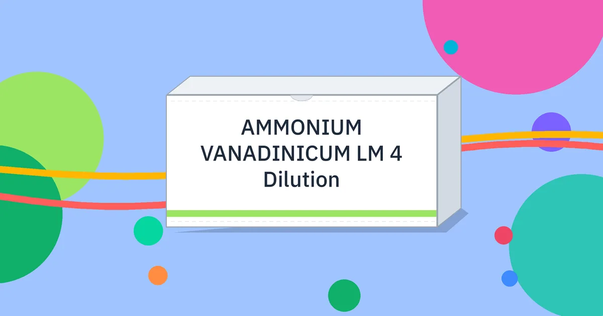Symbolbild: Packung mit der Aufschrift AMMONIUM VANADINICUM LM 4 Dilution (PZN 13324052) – Verfügbarkeit und Bezug in Apotheken in Frankfurt am Main