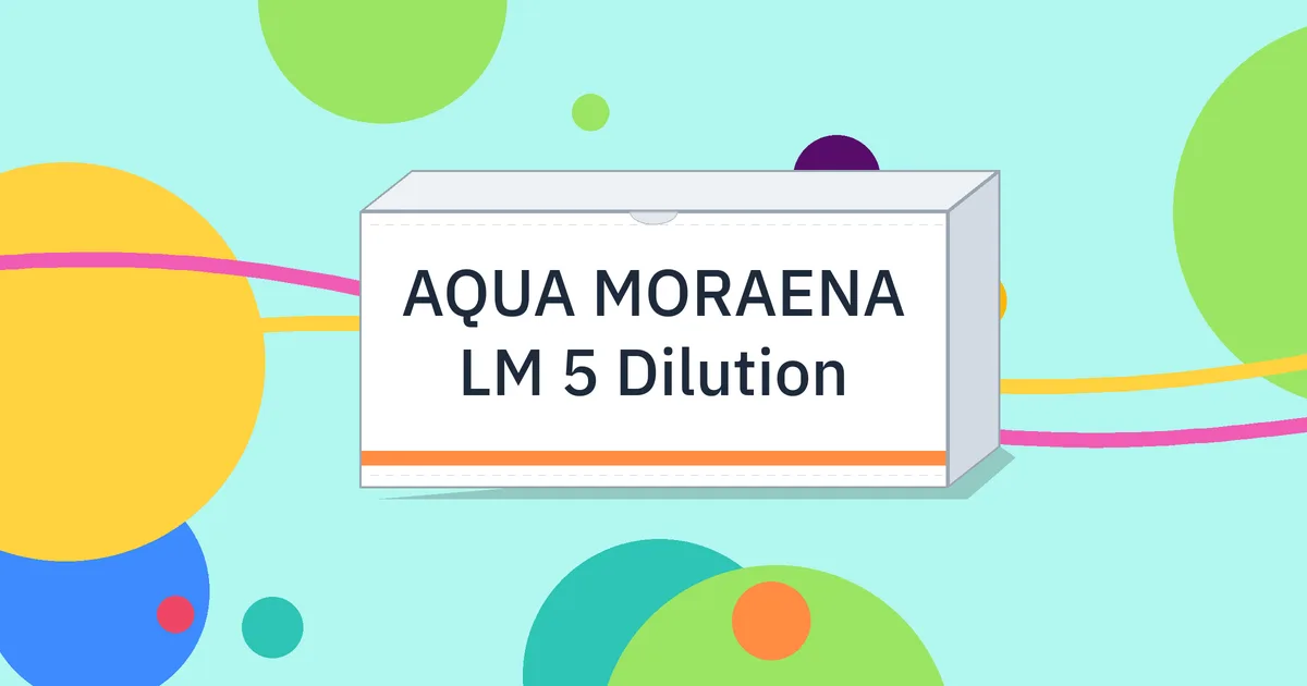 Symbolbild: Packung mit der Aufschrift AQUA MORAENA LM 5 Dilution (PZN 13755272) – Verfügbarkeit und Bezug in Apotheken in Frankfurt am Main