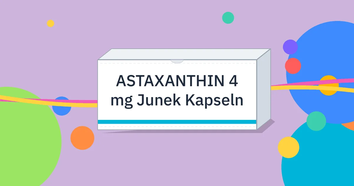 Symbolbild: Packung mit der Aufschrift ASTAXANTHIN 4 mg Junek Kapseln (PZN 04366838) – Verfügbarkeit und Bezug in Apotheken in Frankfurt am Main