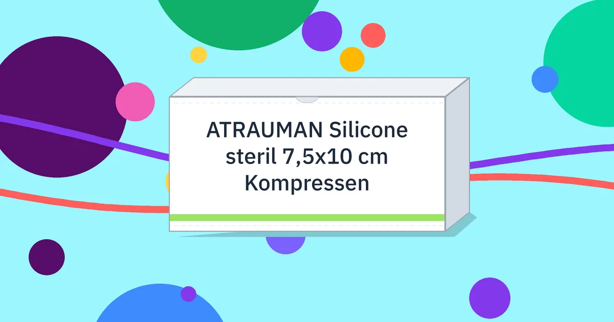 Symbolbild: Packung mit der Aufschrift ATRAUMAN Silicone steril 7,5x10 cm Kompressen (PZN 17252987) – Verfügbarkeit und Bezug in Apotheken in Frankfurt am Main