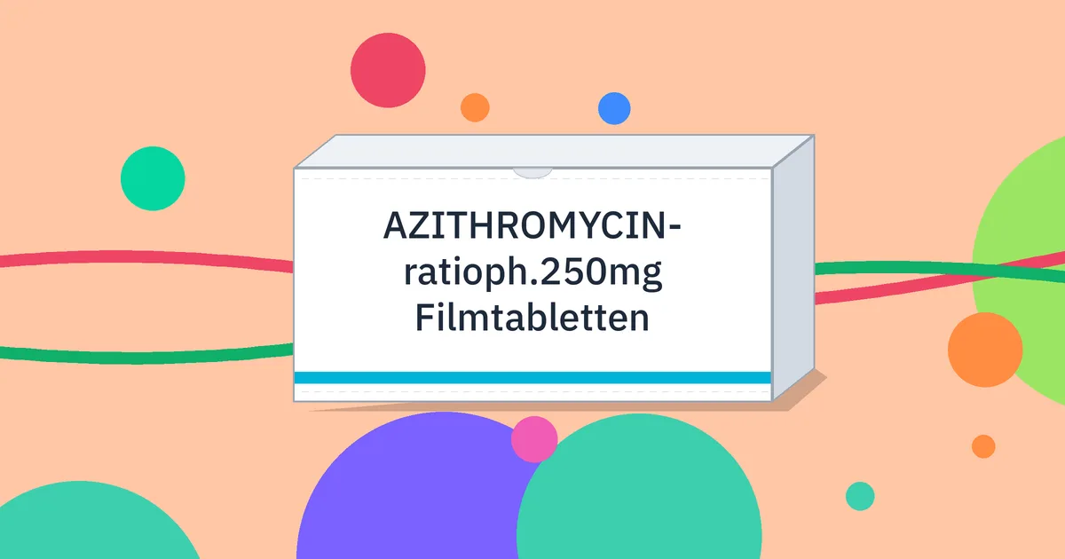 Symbolbild: Packung mit der Aufschrift AZITHROMYCIN-ratioph.250mg Filmtabletten (PZN 04908297) – Verfügbarkeit und Bezug in Apotheken in Frankfurt am Main