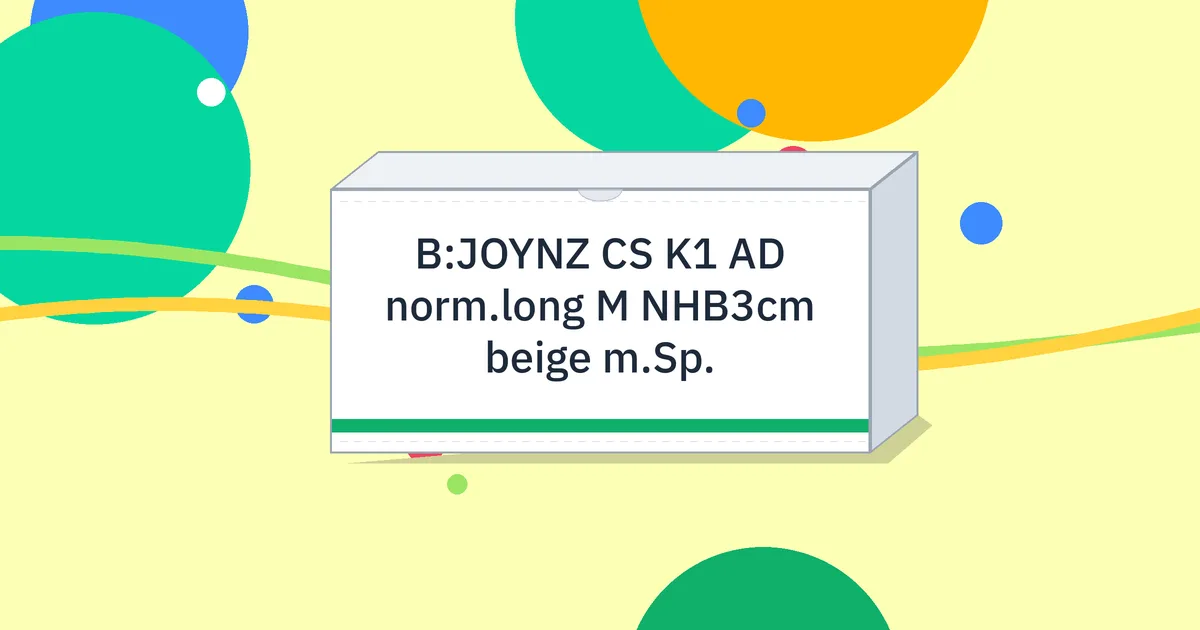 Symbolbild: Packung mit der Aufschrift B:JOYNZ CS K1 AD norm.long M NHB3cm beige m.Sp. (PZN 20526098) – Verfügbarkeit und Bezug in Apotheken in Frankfurt am Main