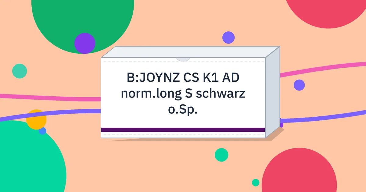 Symbolbild: Packung mit der Aufschrift B:JOYNZ CS K1 AD norm.long S schwarz o.Sp. (PZN 20528105) – Verfügbarkeit und Bezug in Apotheken in Frankfurt am Main