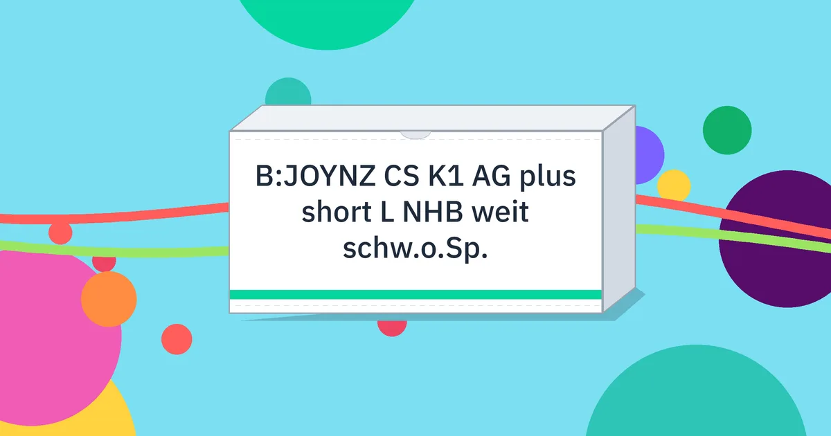 Symbolbild: Packung mit der Aufschrift B:JOYNZ CS K1 AG plus short L NHB weit schw.o.Sp. (PZN 20535826) – Verfügbarkeit und Bezug in Apotheken in Frankfurt am Main