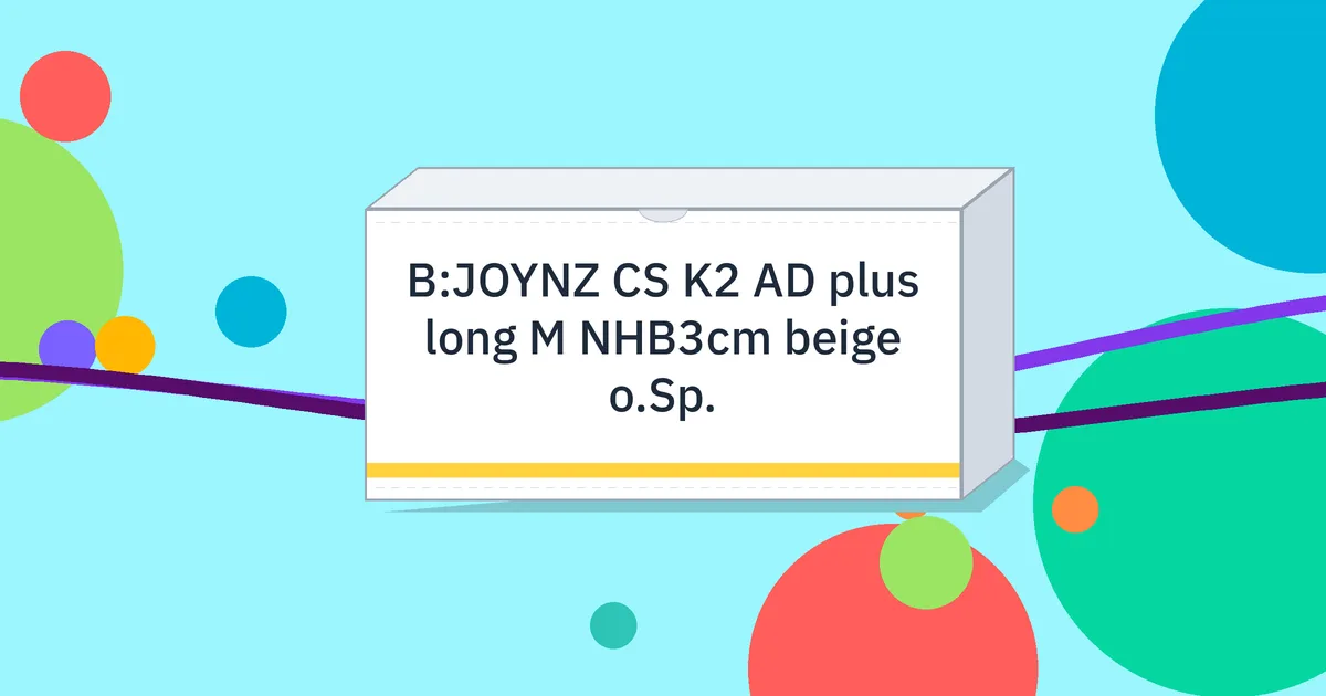 Symbolbild: Packung mit der Aufschrift B:JOYNZ CS K2 AD plus long M NHB3cm beige o.Sp. (PZN 20527270) – Verfügbarkeit und Bezug in Apotheken in Frankfurt am Main