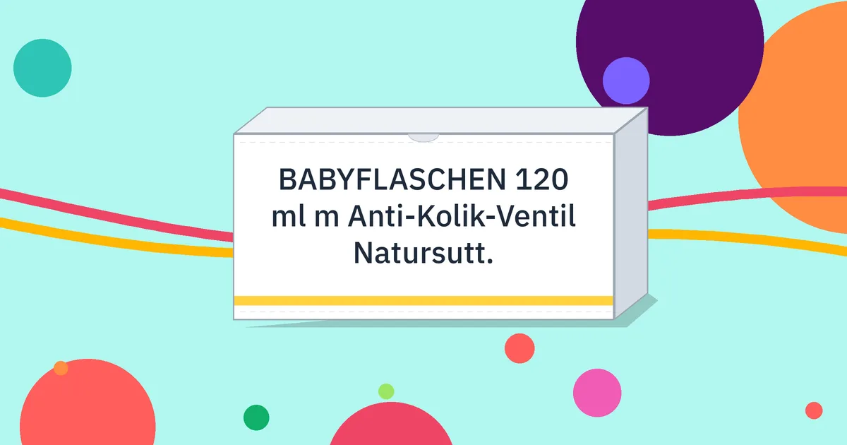 Symbolbild: Packung mit der Aufschrift BABYFLASCHEN 120 ml m Anti-Kolik-Ventil Natursutt. (PZN 17619092) – Verfügbarkeit und Bezug in Apotheken in Frankfurt am Main
