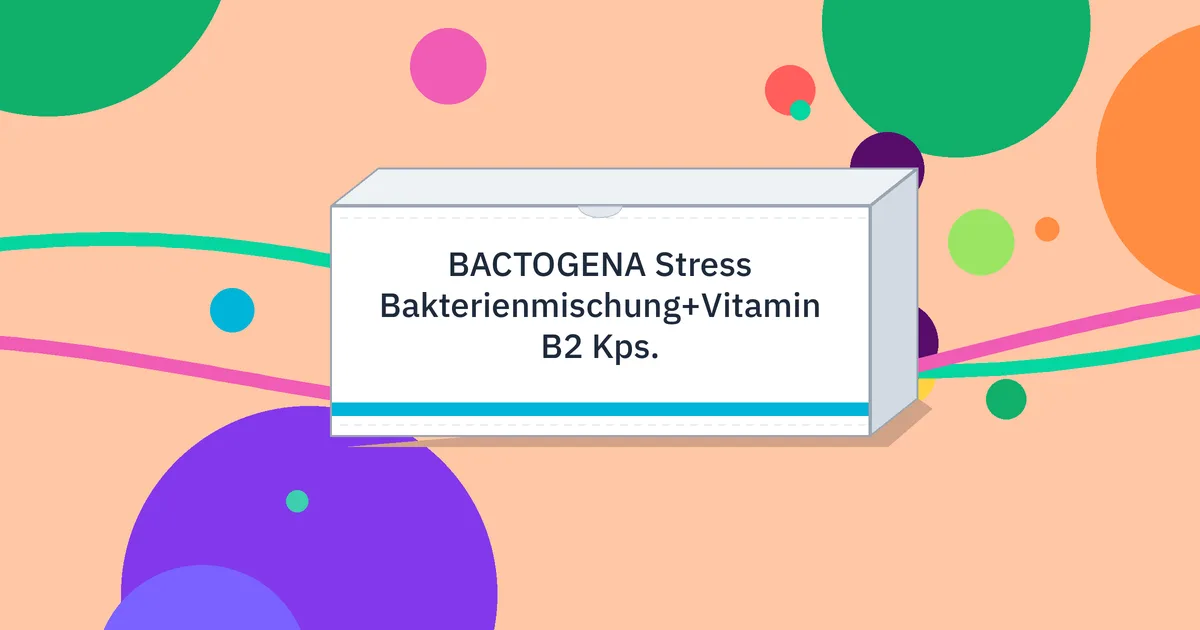 Symbolbild: Packung mit der Aufschrift BACTOGENA Stress Bakterienmischung+Vitamin B2 Kps. (PZN 20022676) – Verfügbarkeit und Bezug in Apotheken in Frankfurt am Main