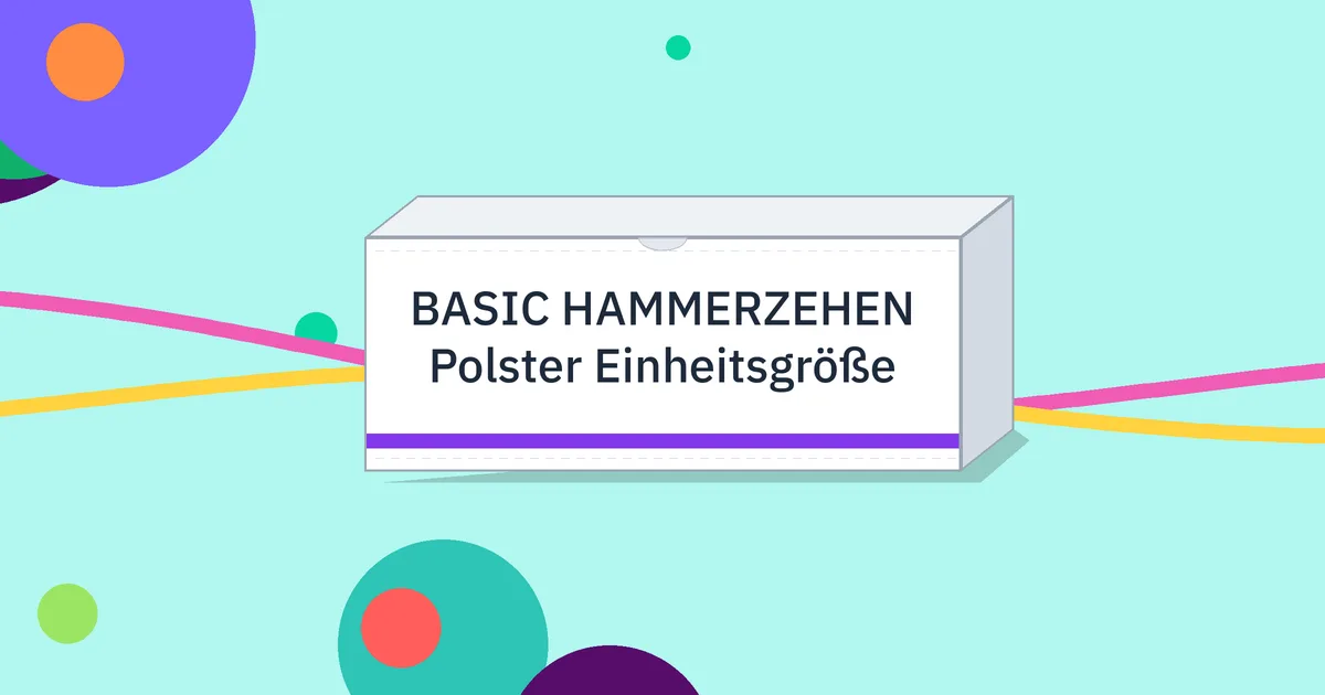 Symbolbild: Packung mit der Aufschrift BASIC HAMMERZEHEN Polster Einheitsgröße (PZN 15380729) – Verfügbarkeit und Bezug in Apotheken in Frankfurt am Main