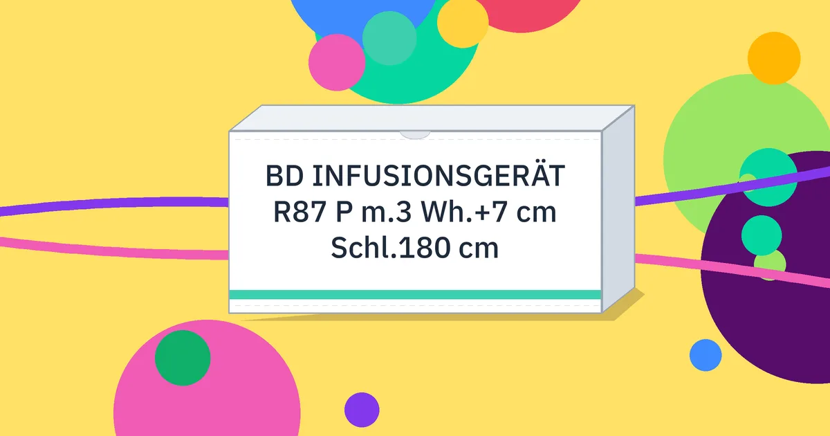 Symbolbild: Packung mit der Aufschrift BD INFUSIONSGERÄT R87 P m.3 Wh.+7 cm Schl.180 cm (PZN 02041977) – Verfügbarkeit und Bezug in Apotheken in Frankfurt am Main