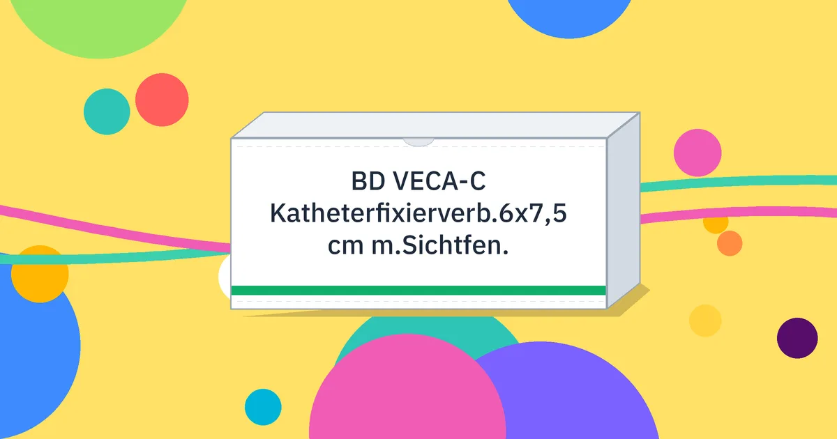 Symbolbild: Packung mit der Aufschrift BD VECA-C Katheterfixierverb.6x7,5 cm m.Sichtfen. (PZN 04852390) – Verfügbarkeit und Bezug in Apotheken in Frankfurt am Main