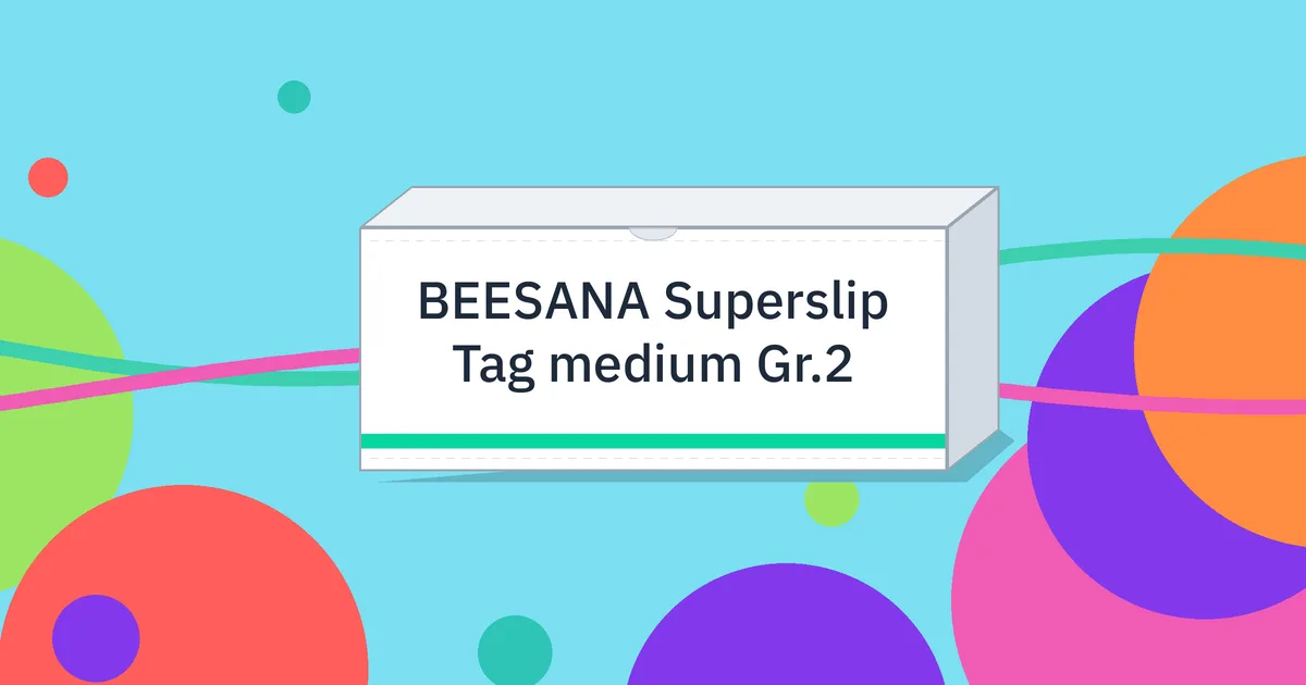 Symbolbild: Packung mit der Aufschrift BEESANA Superslip Tag medium Gr.2 (PZN 07757522) – Verfügbarkeit und Bezug in Apotheken in Frankfurt am Main