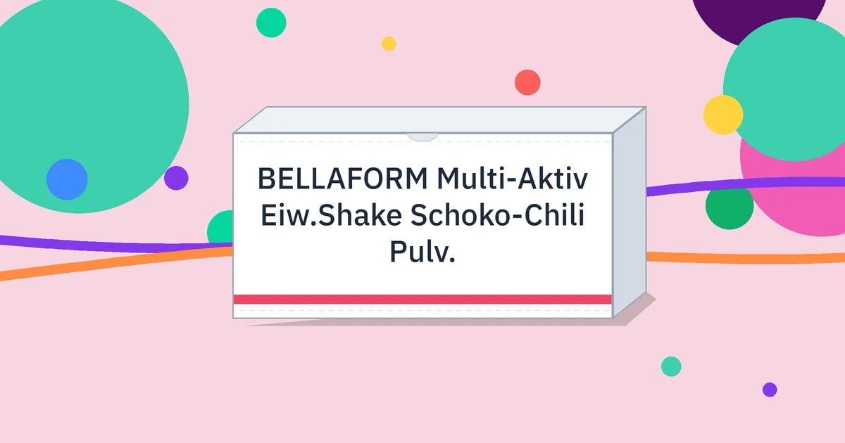 Symbolbild: Packung mit der Aufschrift BELLAFORM Multi-Aktiv Eiw.Shake Schoko-Chili Pulv. (PZN 17921477) – Verfügbarkeit und Bezug in Apotheken in Frankfurt am Main