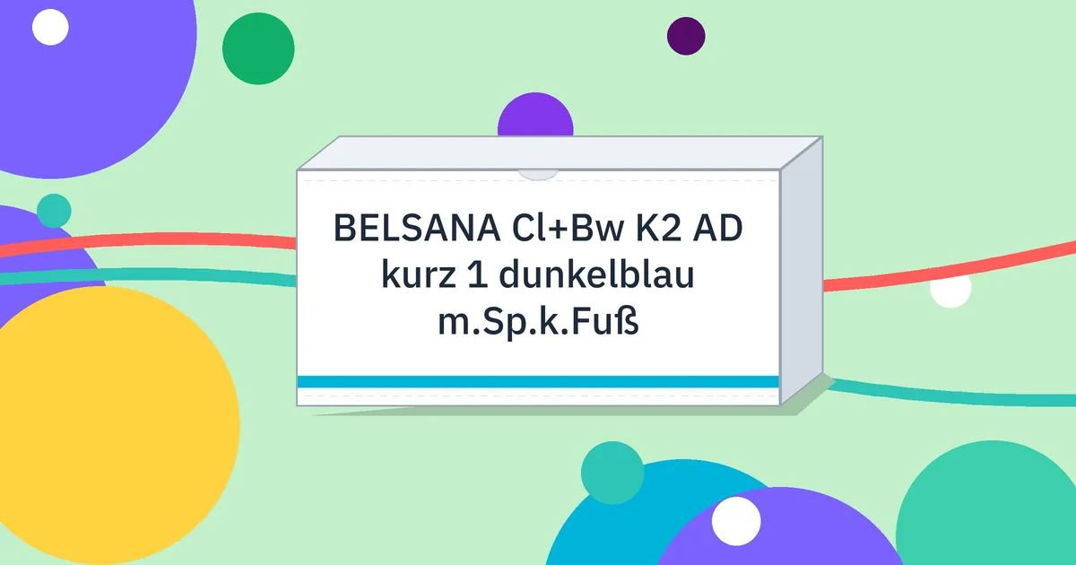 Symbolbild: Packung mit der Aufschrift BELSANA Cl+Bw K2 AD kurz 1 dunkelblau m.Sp.k.Fuß (PZN 15626372) – Verfügbarkeit und Bezug in Apotheken in Frankfurt am Main