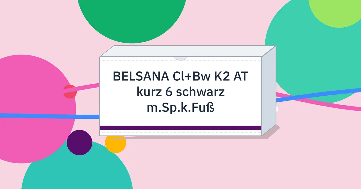 Symbolbild: Packung mit der Aufschrift BELSANA Cl+Bw K2 AT kurz 6 schwarz m.Sp.k.Fuß (PZN 12253539) – Verfügbarkeit und Bezug in Apotheken in Frankfurt am Main
