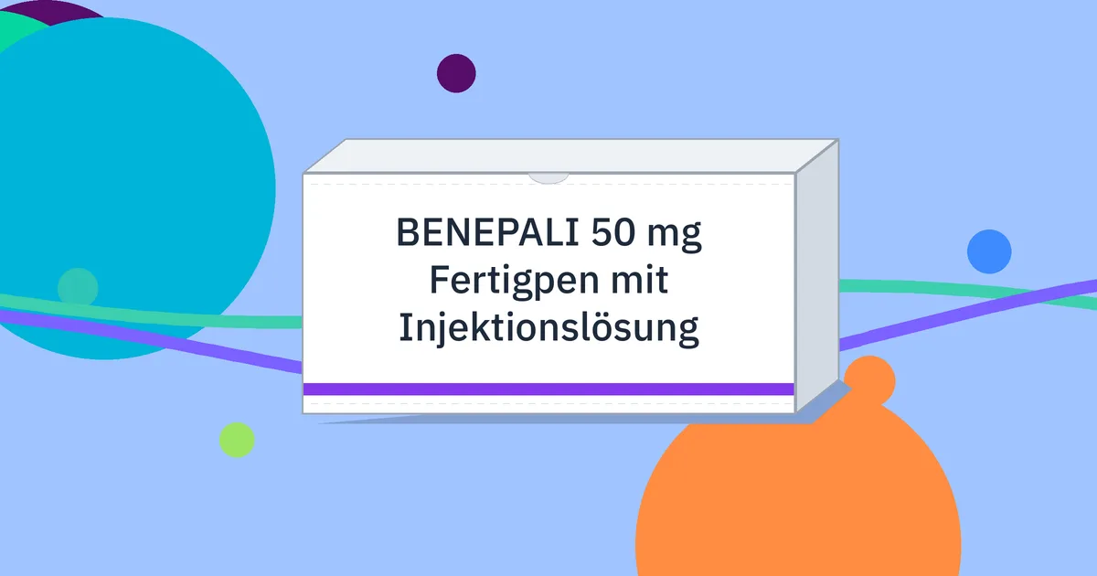 Symbolbild: Packung mit der Aufschrift BENEPALI 50 mg Fertigpen mit Injektionslösung (PZN 15329645) – Verfügbarkeit und Bezug in Apotheken in Frankfurt am Main