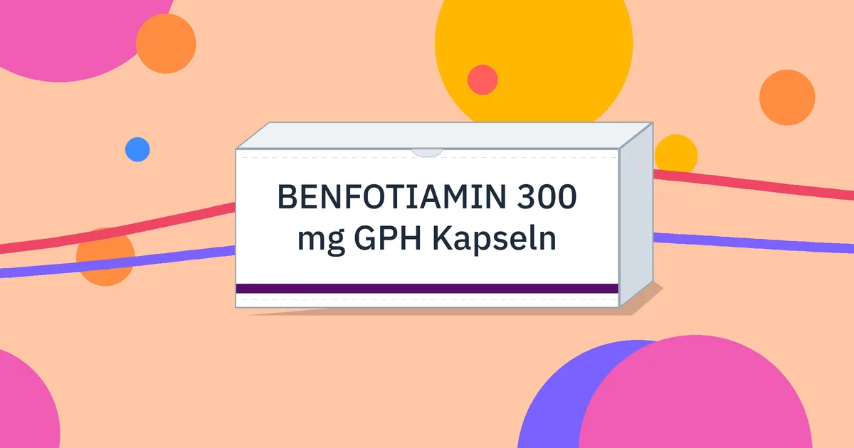 Symbolbild: Packung mit der Aufschrift BENFOTIAMIN 300 mg GPH Kapseln (PZN 11658435) – Verfügbarkeit und Bezug in Apotheken in Frankfurt am Main
