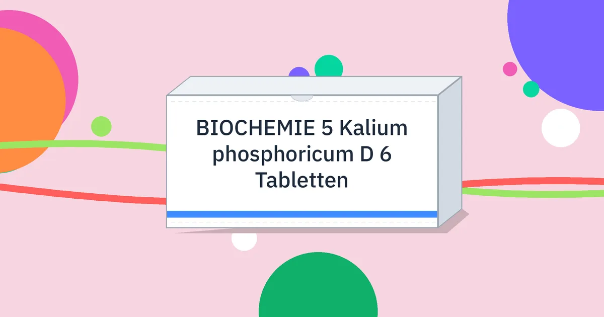 Symbolbild: Packung mit der Aufschrift BIOCHEMIE 5 Kalium phosphoricum D 6 Tabletten (PZN 04130573) – Verfügbarkeit und Bezug in Apotheken in Frankfurt am Main