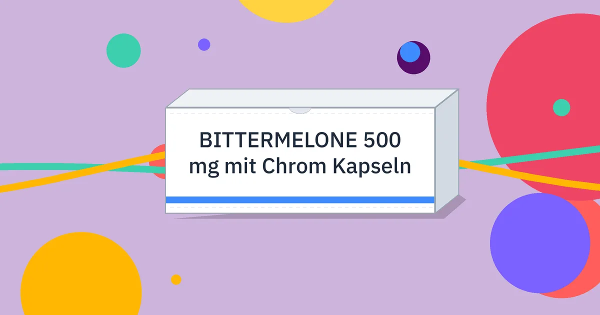 Symbolbild: Packung mit der Aufschrift BITTERMELONE 500 mg mit Chrom Kapseln (PZN 16394107) – Verfügbarkeit und Bezug in Apotheken in Frankfurt am Main