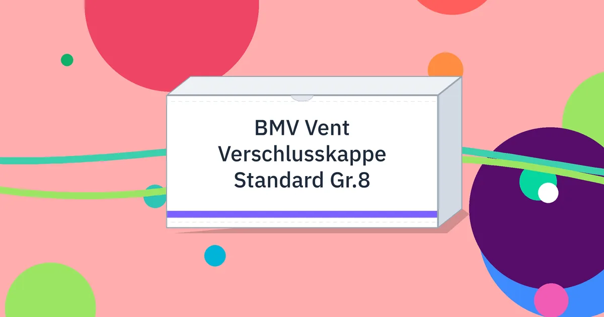 Symbolbild: Packung mit der Aufschrift BMV Vent Verschlusskappe Standard Gr.8 (PZN 10959726) – Verfügbarkeit und Bezug in Apotheken in Frankfurt am Main
