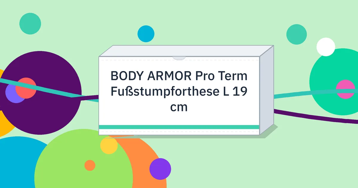 Symbolbild: Packung mit der Aufschrift BODY ARMOR Pro Term Fußstumpforthese L 19 cm (PZN 16630648) – Verfügbarkeit und Bezug in Apotheken in Frankfurt am Main