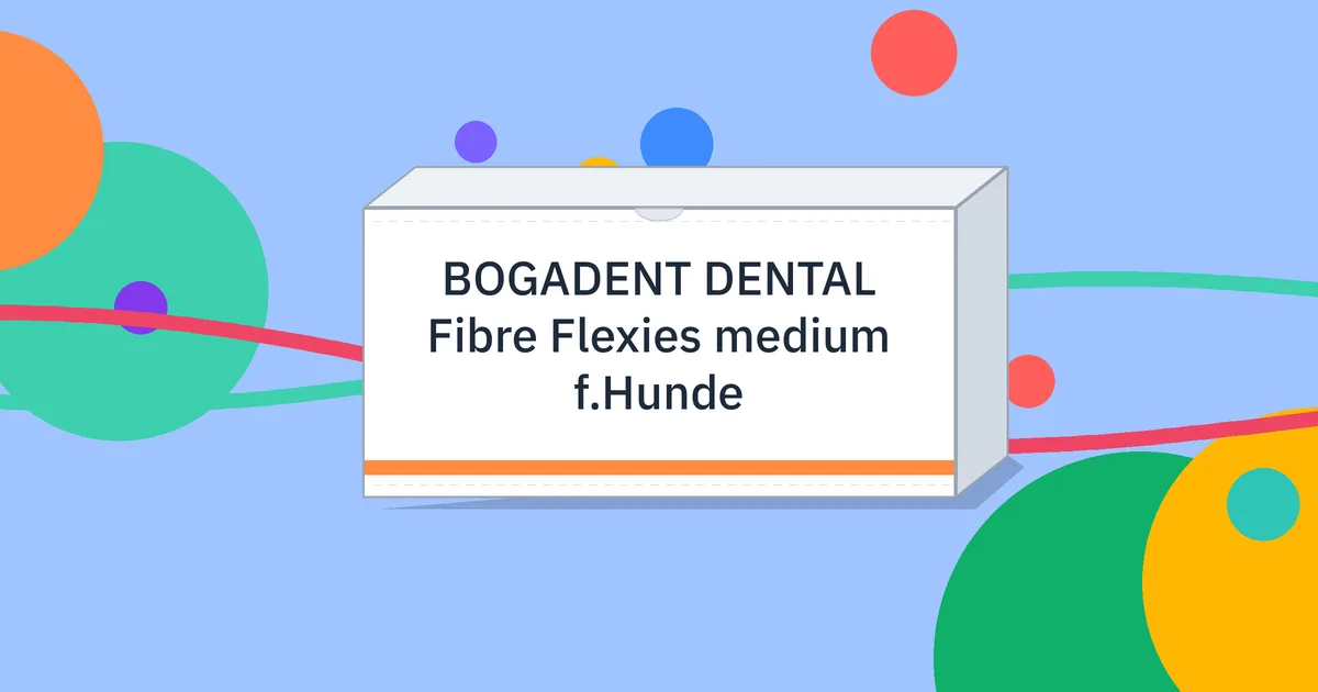 Symbolbild: Packung mit der Aufschrift BOGADENT DENTAL Fibre Flexies medium f.Hunde (PZN 13989975) – Verfügbarkeit und Bezug in Apotheken in Frankfurt am Main