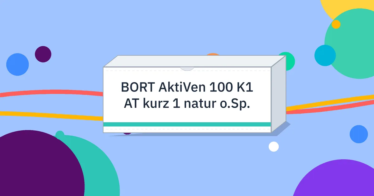 Symbolbild: Packung mit der Aufschrift BORT AktiVen 100 K1 AT kurz 1 natur o.Sp. (PZN 13736300) – Verfügbarkeit und Bezug in Apotheken in Frankfurt am Main