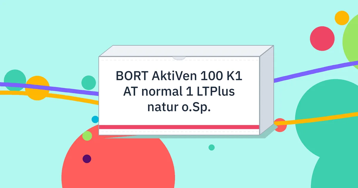 Symbolbild: Packung mit der Aufschrift BORT AktiVen 100 K1 AT normal 1 LTPlus natur o.Sp. (PZN 18175355) – Verfügbarkeit und Bezug in Apotheken in Frankfurt am Main