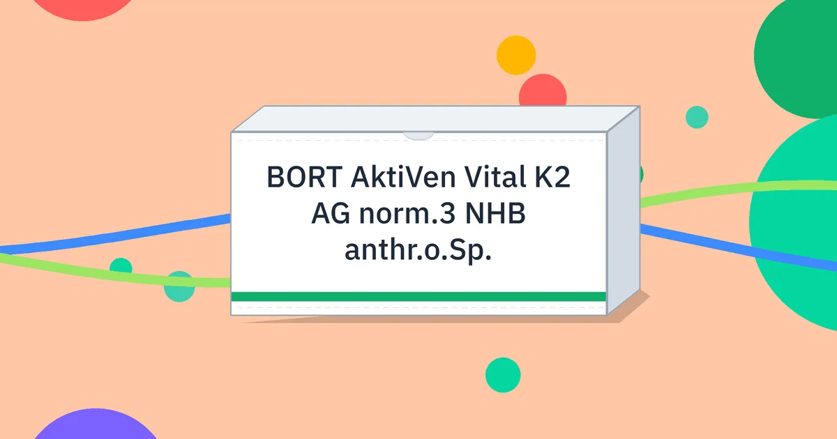 Symbolbild: Packung mit der Aufschrift BORT AktiVen Vital K2 AG norm.3 NHB anthr.o.Sp. (PZN 13734146) – Verfügbarkeit und Bezug in Apotheken in Frankfurt am Main