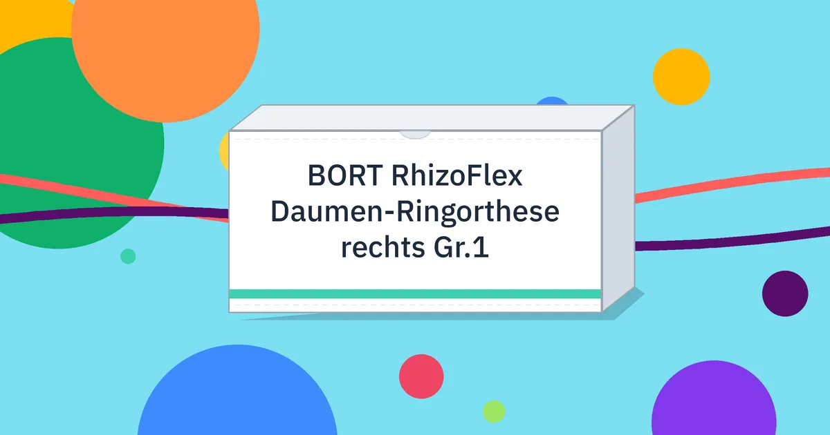 Symbolbild: Packung mit der Aufschrift BORT RhizoFlex Daumen-Ringorthese rechts Gr.1 (PZN 13424173) – Verfügbarkeit und Bezug in Apotheken in Frankfurt am Main