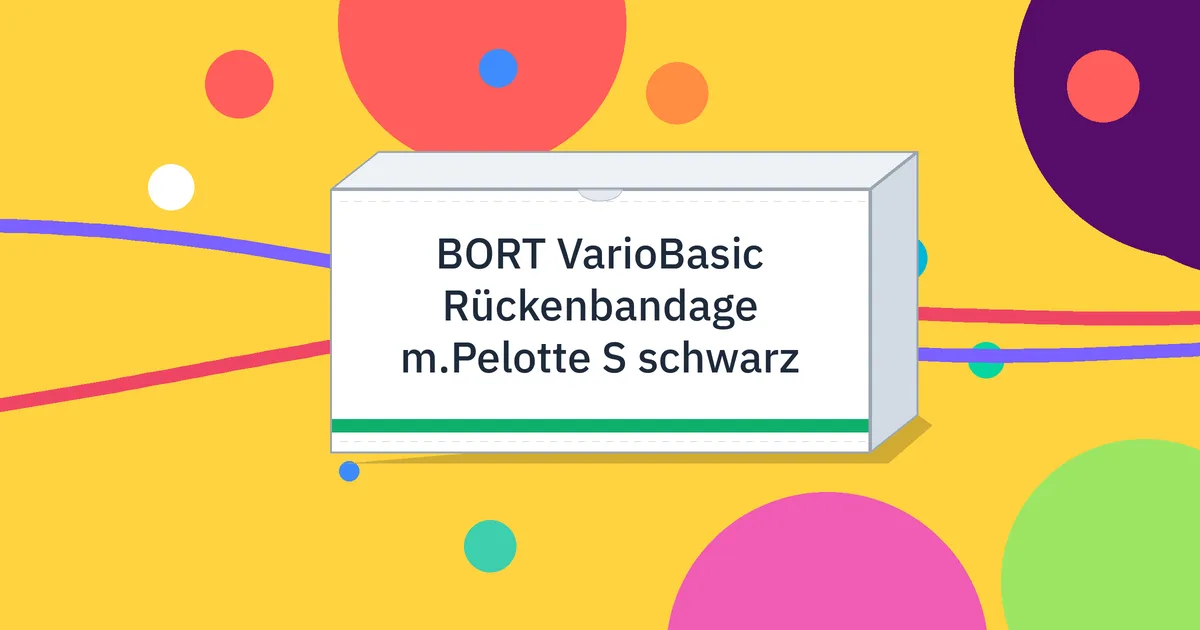Symbolbild: Packung mit der Aufschrift BORT VarioBasic Rückenbandage m.Pelotte S schwarz (PZN 02151660) – Verfügbarkeit und Bezug in Apotheken in Frankfurt am Main