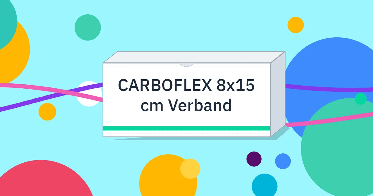 Symbolbild: Packung mit der Aufschrift CARBOFLEX 8x15 cm Verband (PZN 11605580) – Verfügbarkeit und Bezug in Apotheken in Frankfurt am Main