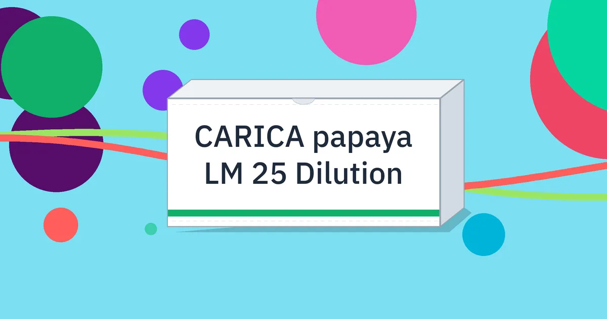 Symbolbild: Packung mit der Aufschrift CARICA papaya LM 25 Dilution (PZN 13430707) – Verfügbarkeit und Bezug in Apotheken in Frankfurt am Main