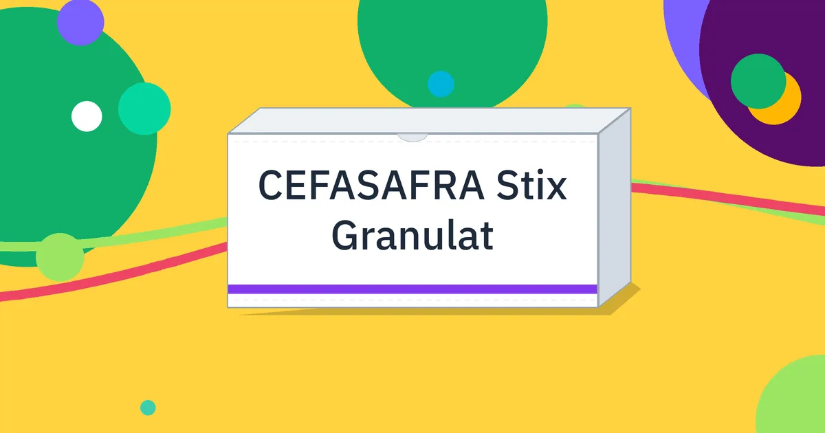 Symbolbild: Packung mit der Aufschrift CEFASAFRA Stix Granulat (PZN 16584635) – Verfügbarkeit und Bezug in Apotheken in Frankfurt am Main