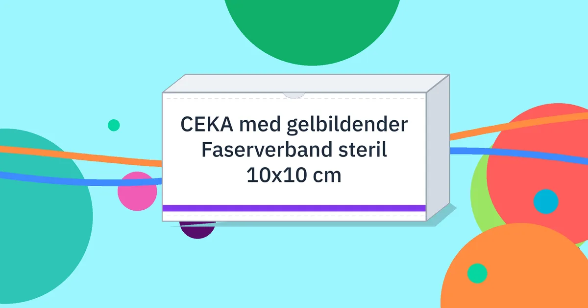Symbolbild: Packung mit der Aufschrift CEKA med gelbildender Faserverband steril 10x10 cm (PZN 18450956) – Verfügbarkeit und Bezug in Apotheken in Frankfurt am Main