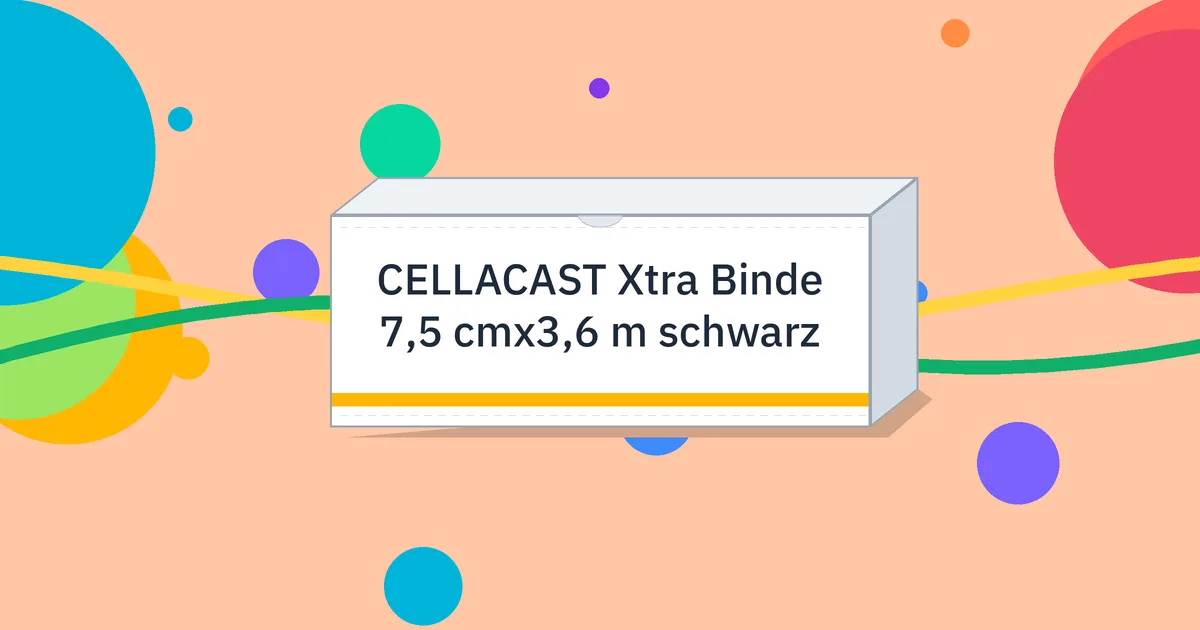 Symbolbild: Packung mit der Aufschrift CELLACAST Xtra Binde 7,5 cmx3,6 m schwarz (PZN 14252633) – Verfügbarkeit und Bezug in Apotheken in Frankfurt am Main