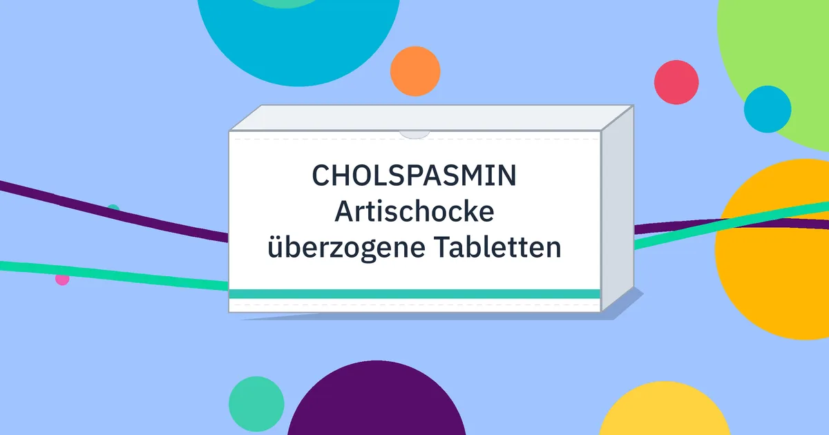 Symbolbild: Packung mit der Aufschrift CHOLSPASMIN Artischocke überzogene Tabletten (PZN 09705305) – Verfügbarkeit und Bezug in Apotheken in Frankfurt am Main