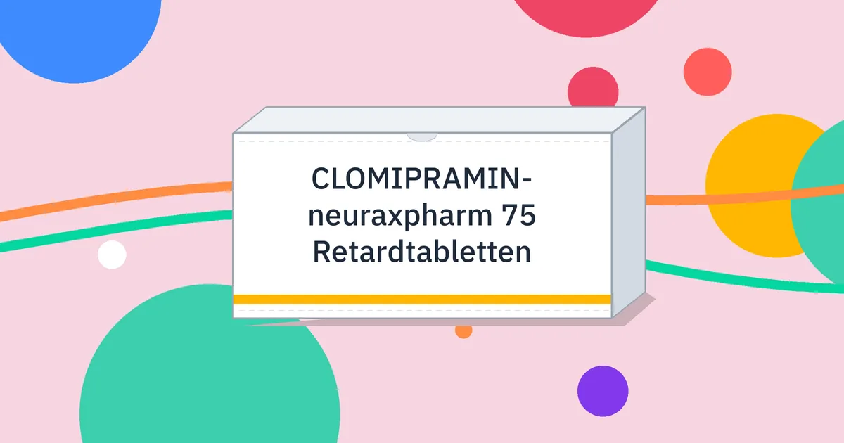 Symbolbild: Packung mit der Aufschrift CLOMIPRAMIN-neuraxpharm 75 Retardtabletten (PZN 03120029) – Verfügbarkeit und Bezug in Apotheken in Frankfurt am Main