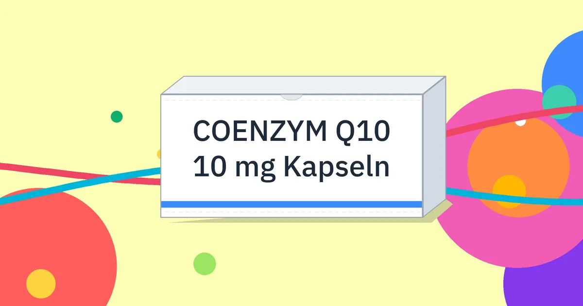 Symbolbild: Packung mit der Aufschrift COENZYM Q10 10 mg Kapseln (PZN 14058173) – Verfügbarkeit und Bezug in Apotheken in Frankfurt am Main