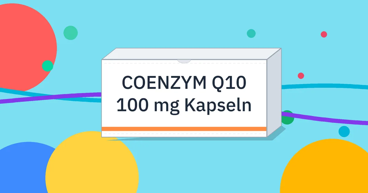 Symbolbild: Packung mit der Aufschrift COENZYM Q10 100 mg Kapseln (PZN 13583894) – Verfügbarkeit und Bezug in Apotheken in Frankfurt am Main