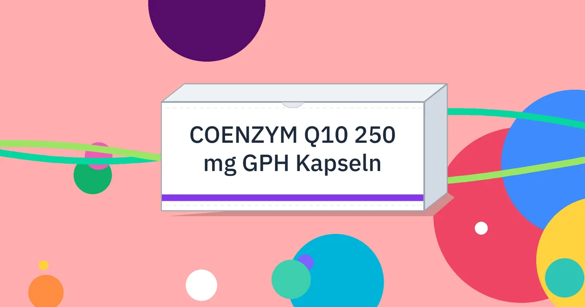 Symbolbild: Packung mit der Aufschrift COENZYM Q10 250 mg GPH Kapseln (PZN 02683233) – Verfügbarkeit und Bezug in Apotheken in Frankfurt am Main