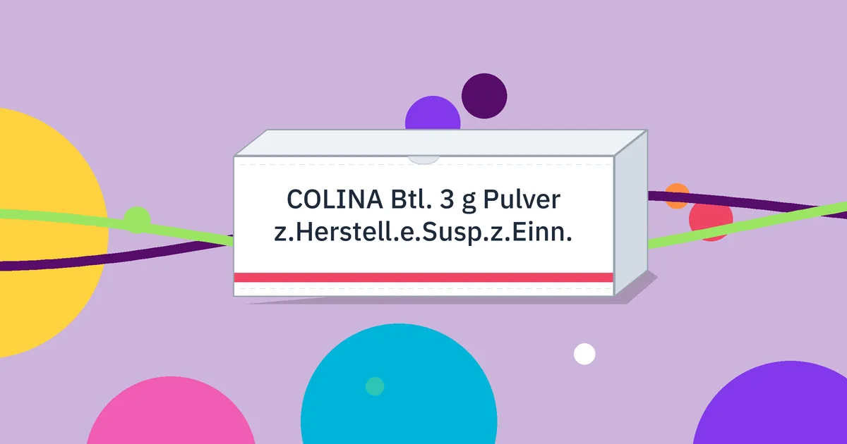 Symbolbild: Packung mit der Aufschrift COLINA Btl. 3 g Pulver z.Herstell.e.Susp.z.Einn. (PZN 04782407) – Verfügbarkeit und Bezug in Apotheken in Frankfurt am Main