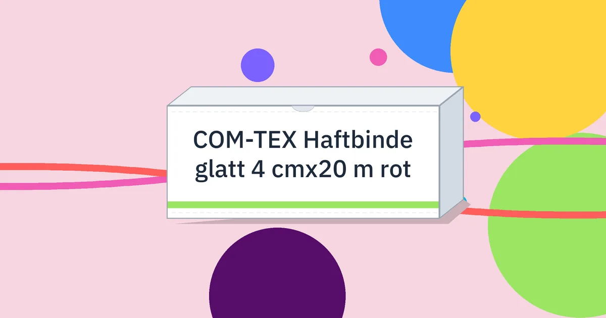 Symbolbild: Packung mit der Aufschrift COM-TEX Haftbinde glatt 4 cmx20 m rot (PZN 18469565) – Verfügbarkeit und Bezug in Apotheken in Frankfurt am Main