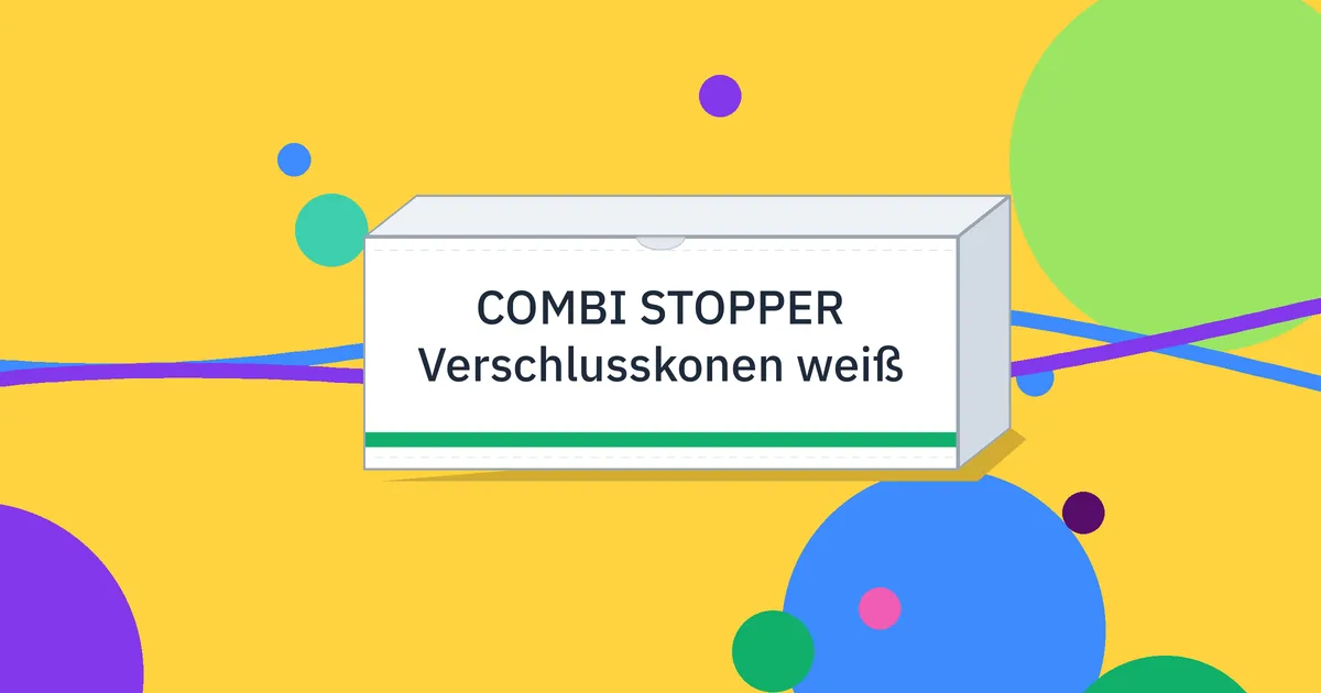 Symbolbild: Packung mit der Aufschrift COMBI STOPPER Verschlusskonen weiß (PZN 00812040) – Verfügbarkeit und Bezug in Apotheken in Frankfurt am Main
